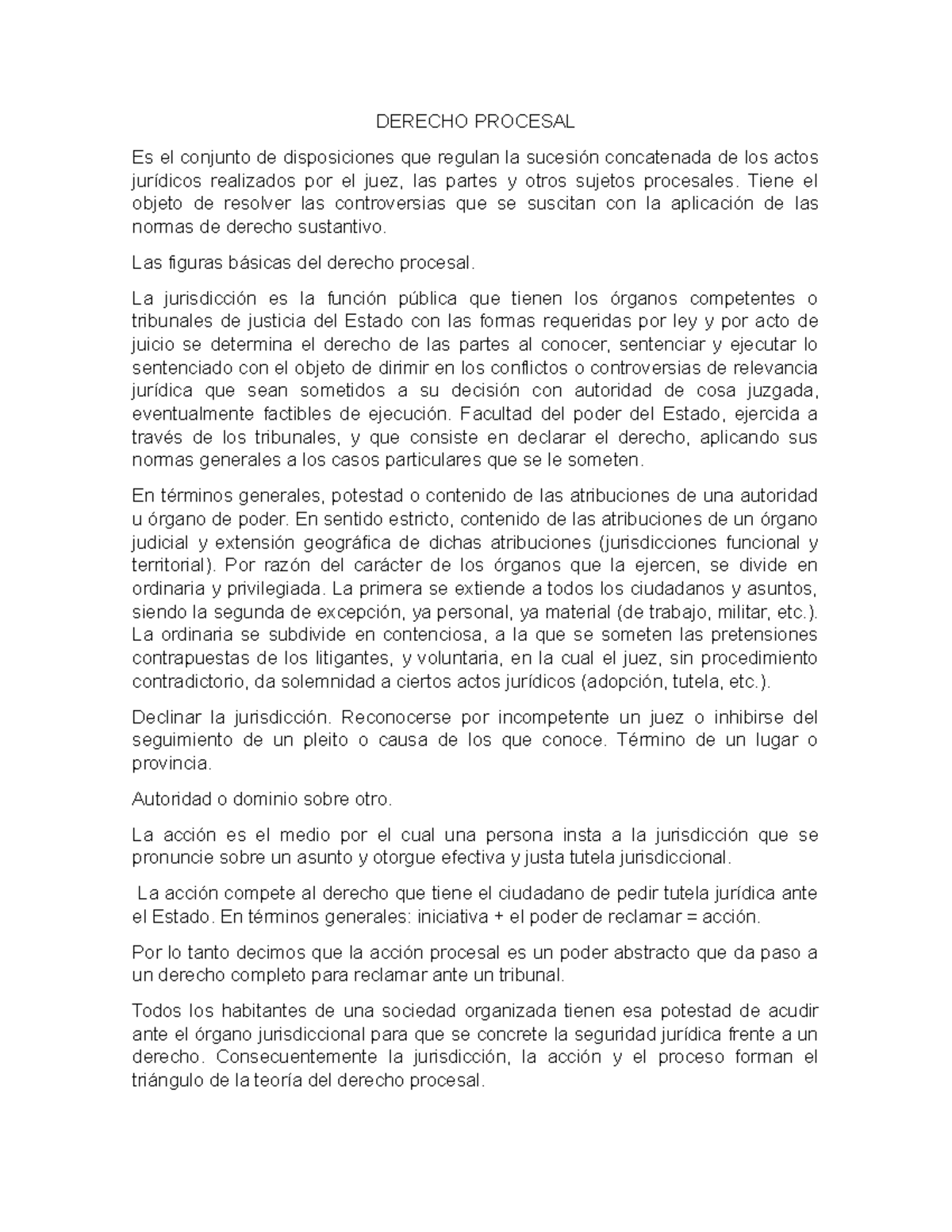 Derecho Procesal - teoria del proceso - DERECHO PROCESAL Es el conjunto ...