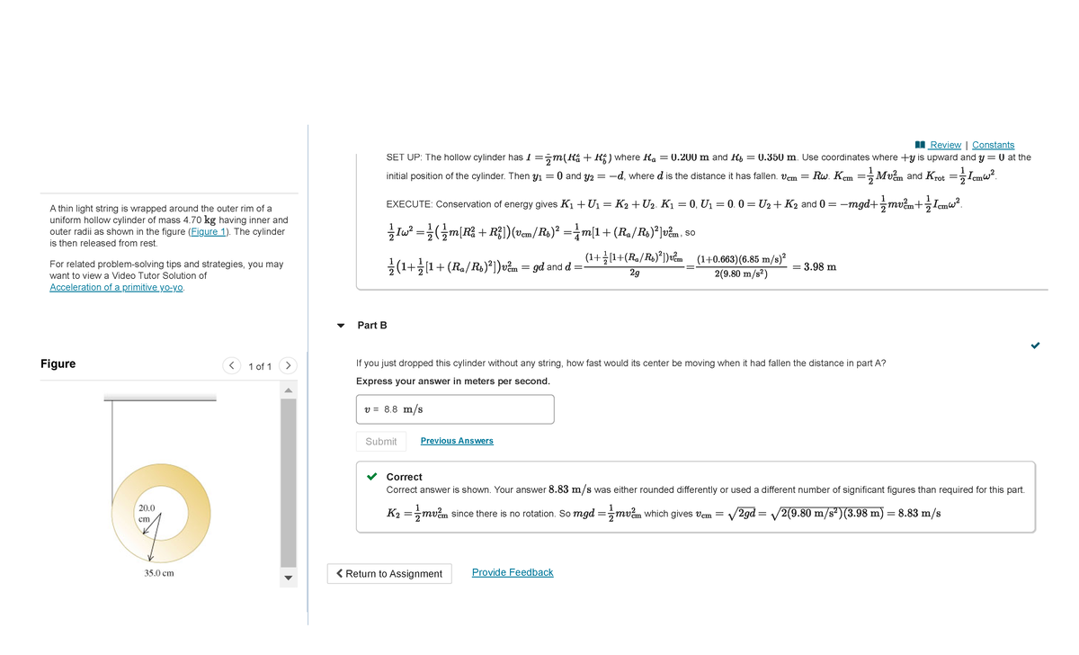 Mastering Physics Ch 10 HW - 10.29 Pt. 2 - 1 of 1 A thin light string is wrapped around the ...