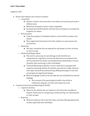 Unit 2 Cross Cultural Psychology Notes - October 19, 2021 Culture as ...