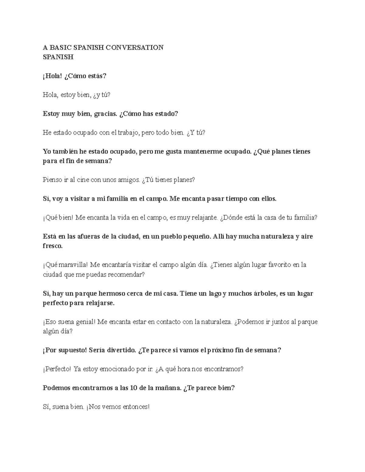 A Basic Spanish Conversation 1 - A BASIC SPANISH CONVERSATION SPANISH ...