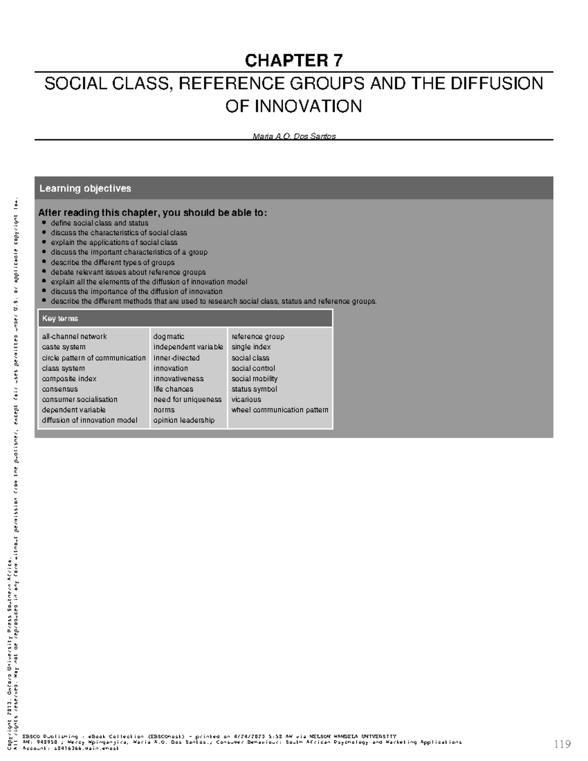 CH 7-Social Class, Reference Groups - 119 CHAPTER 7 SOCIAL CLASS ...