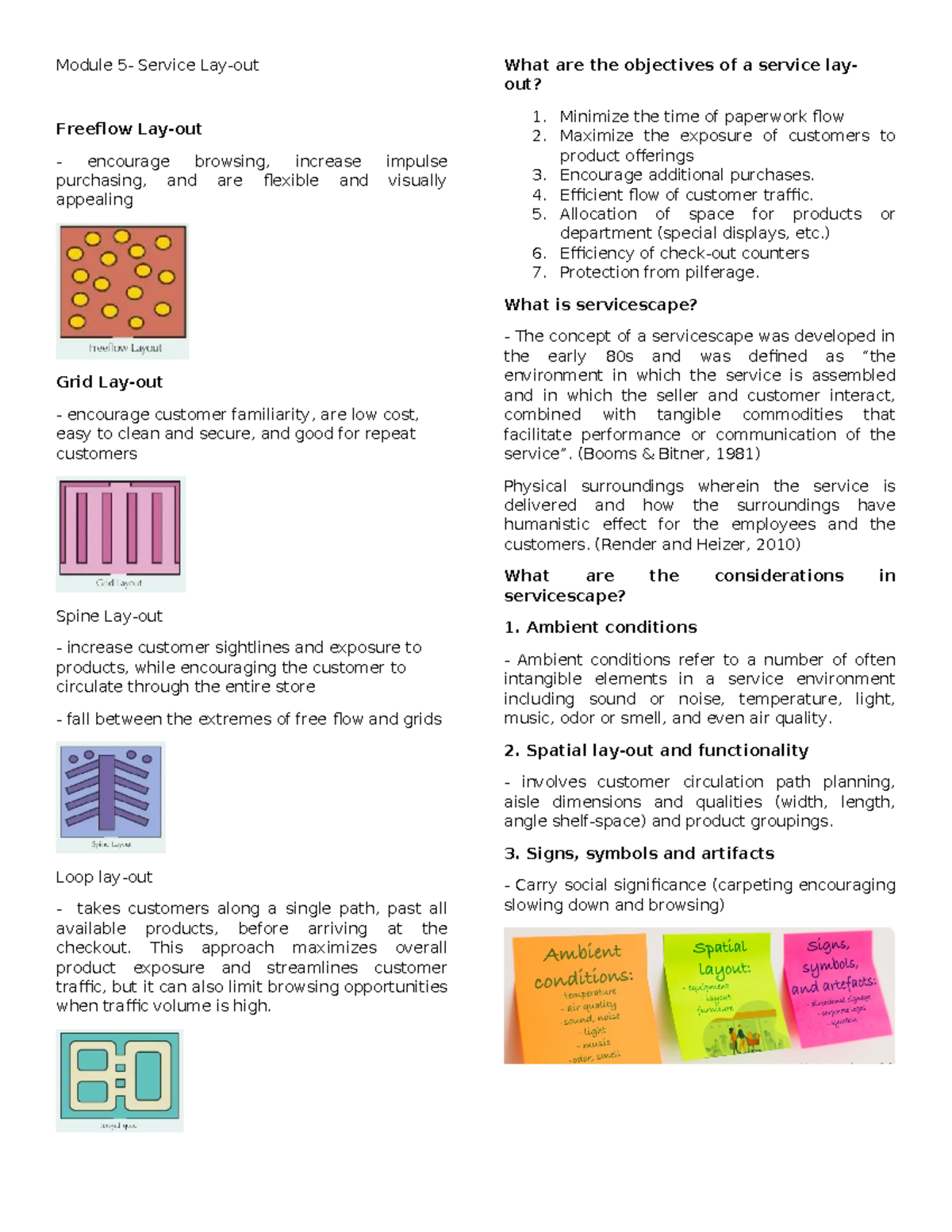 M5-10 Reviewer - Module 5- Service Lay-out Freeflow Lay-out encourage ...