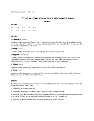 Q1-W6 - ihyio - Alfin, Vincent Jerome P. STEM 11 -A 21 ST CENTURY LITERATURE FROM THE ...