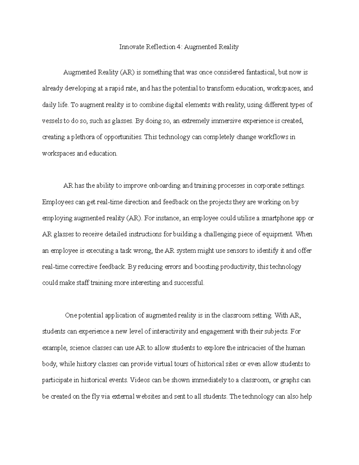 Innovate Reflection 4 Augmented Reality 1 - Innovate Reflection 4 ...