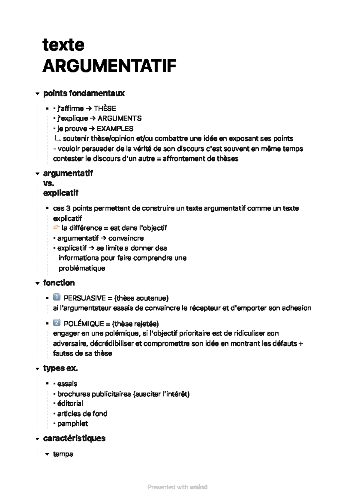 Outliner texte Argumentatif - texte ARGUMENTATIF points fondamentaux j ...