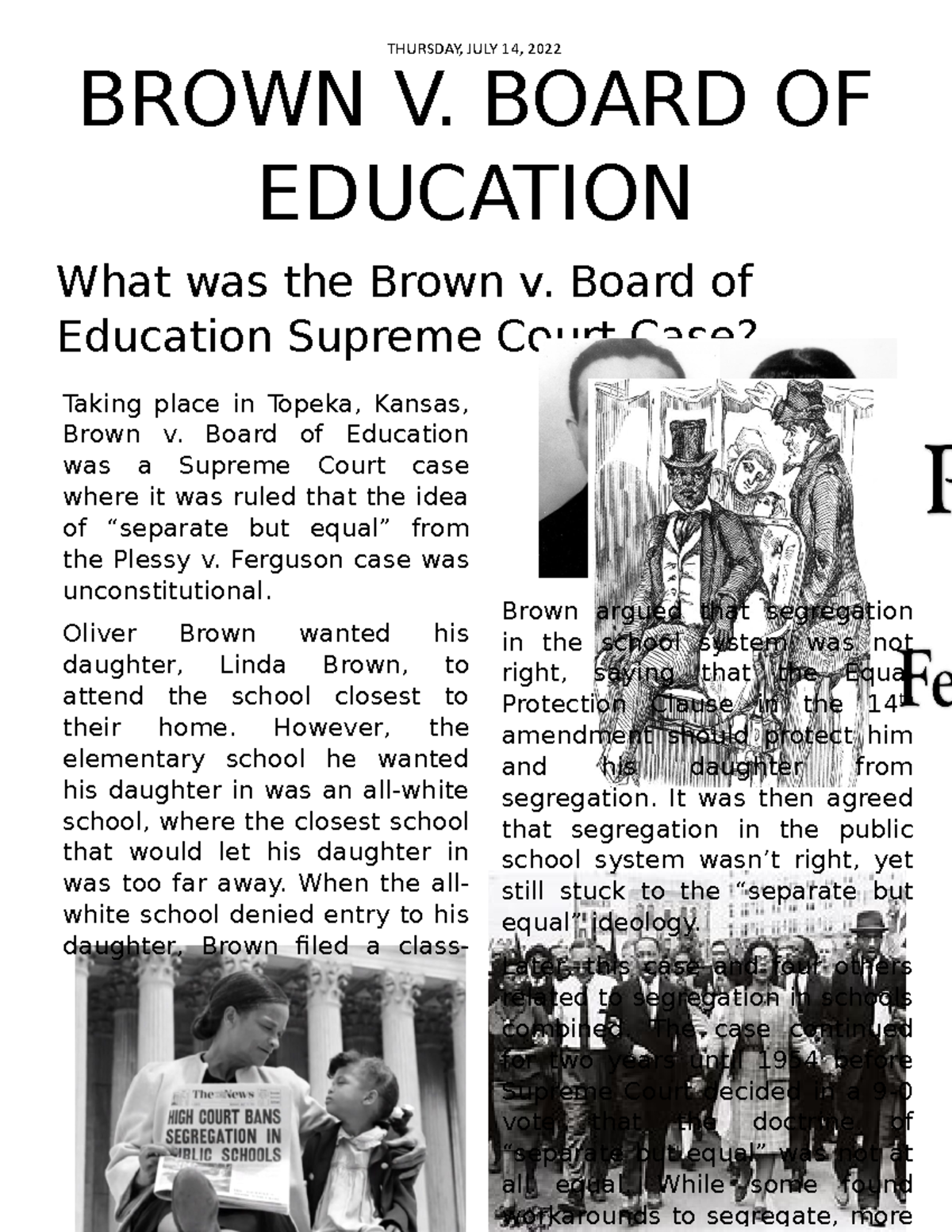Brown v. Board of Education Newspaper - BROWN V. BOARD OF EDUCATION ...