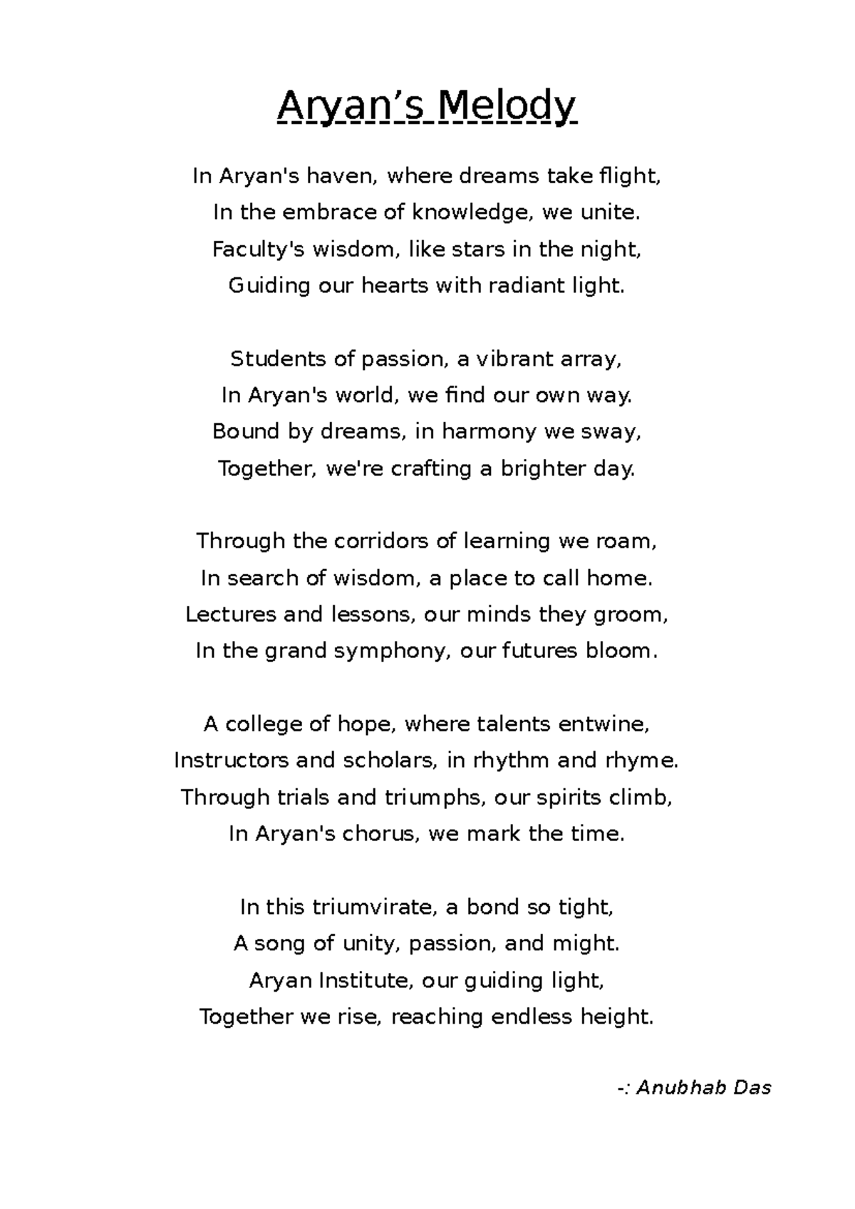 Aryan poem - Aryan’s Melody In Aryan's haven, where dreams take flight ...