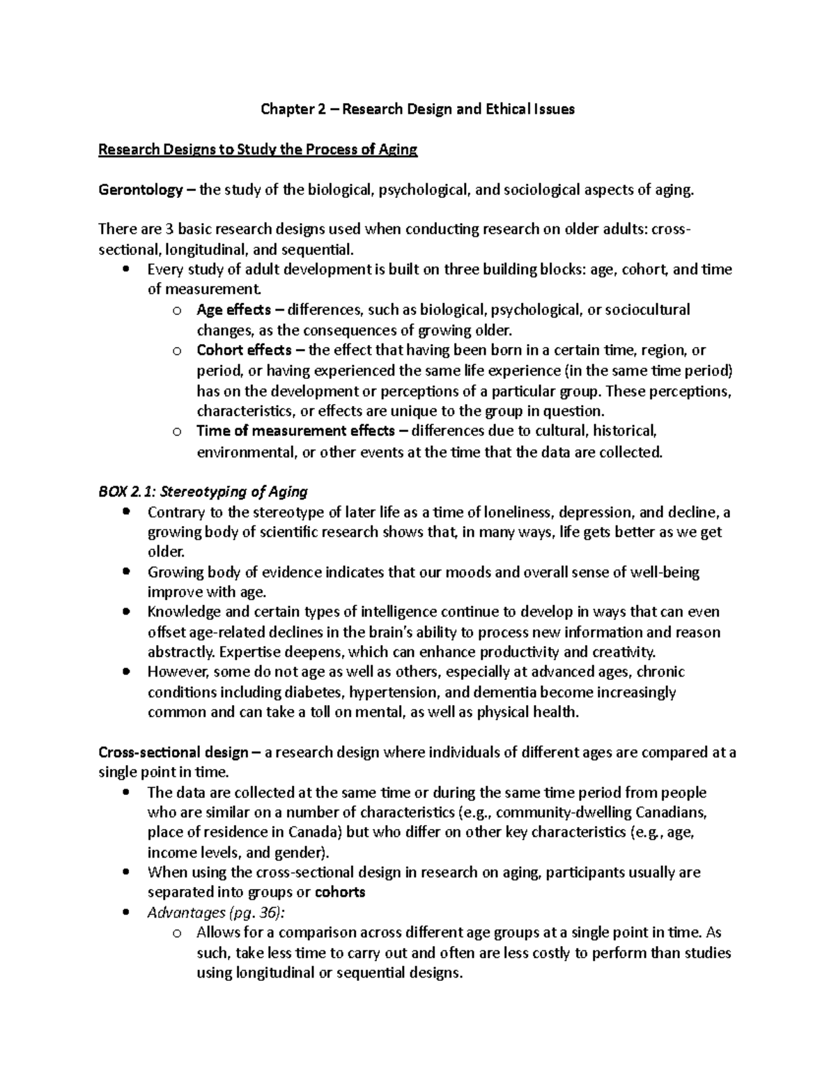 Chapter 2 notes - Chapter 2 – Research Design and Ethical Issues ...