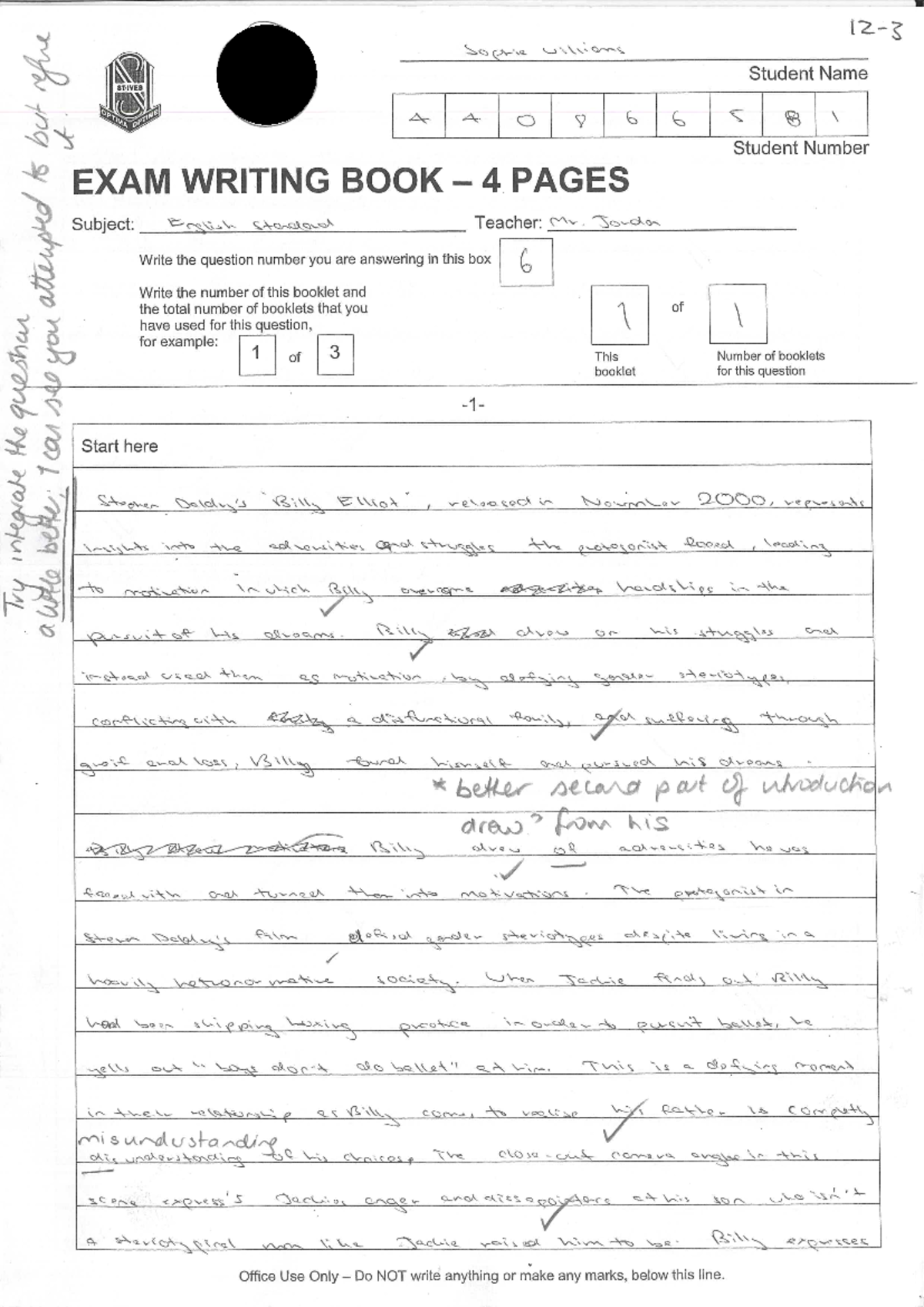 Billy Elliot Essay Exempla - Sophie willians Student Name ST1IVES ...