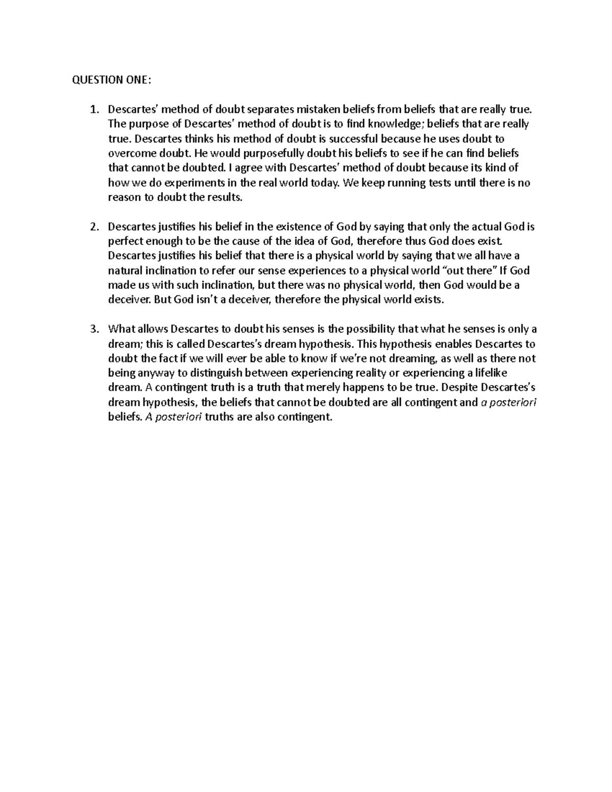 Essay 1- Question ONE - Professor name: Albert Lenel - QUESTION ONE ...