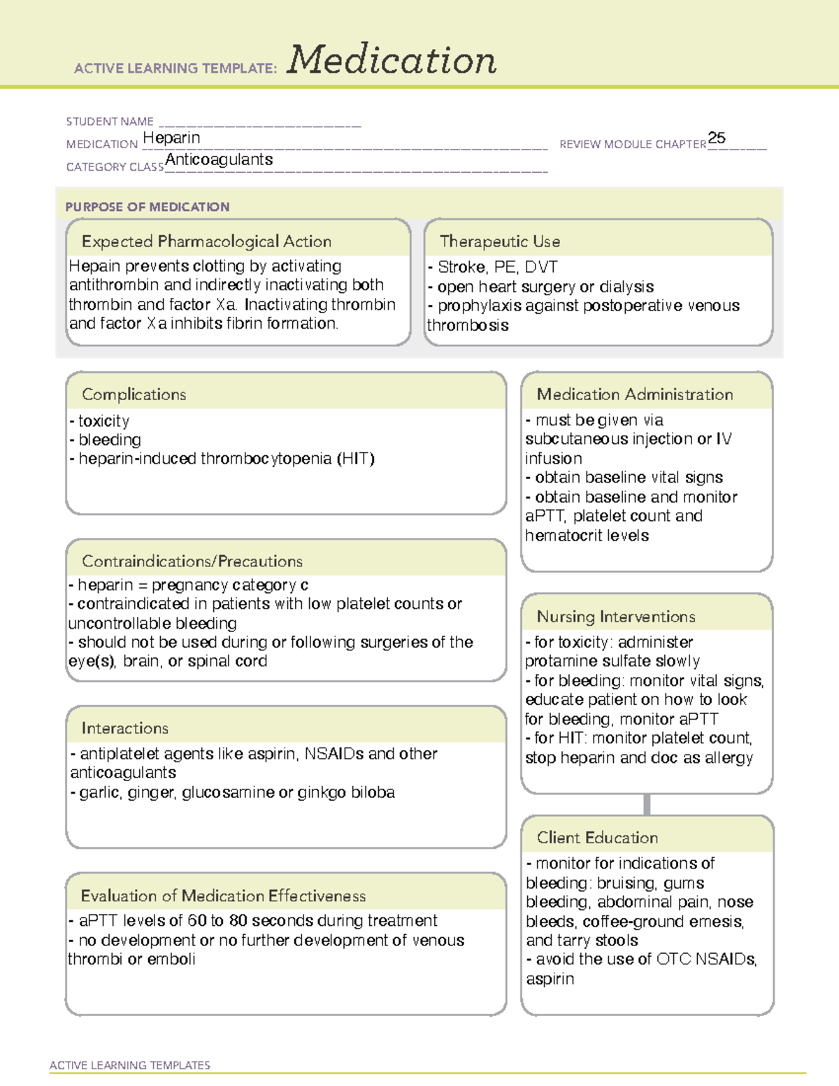 ALT 1 - ATI - ACTIVE LEARNING TEMPLATES Medication STUDENT NAME - Studocu