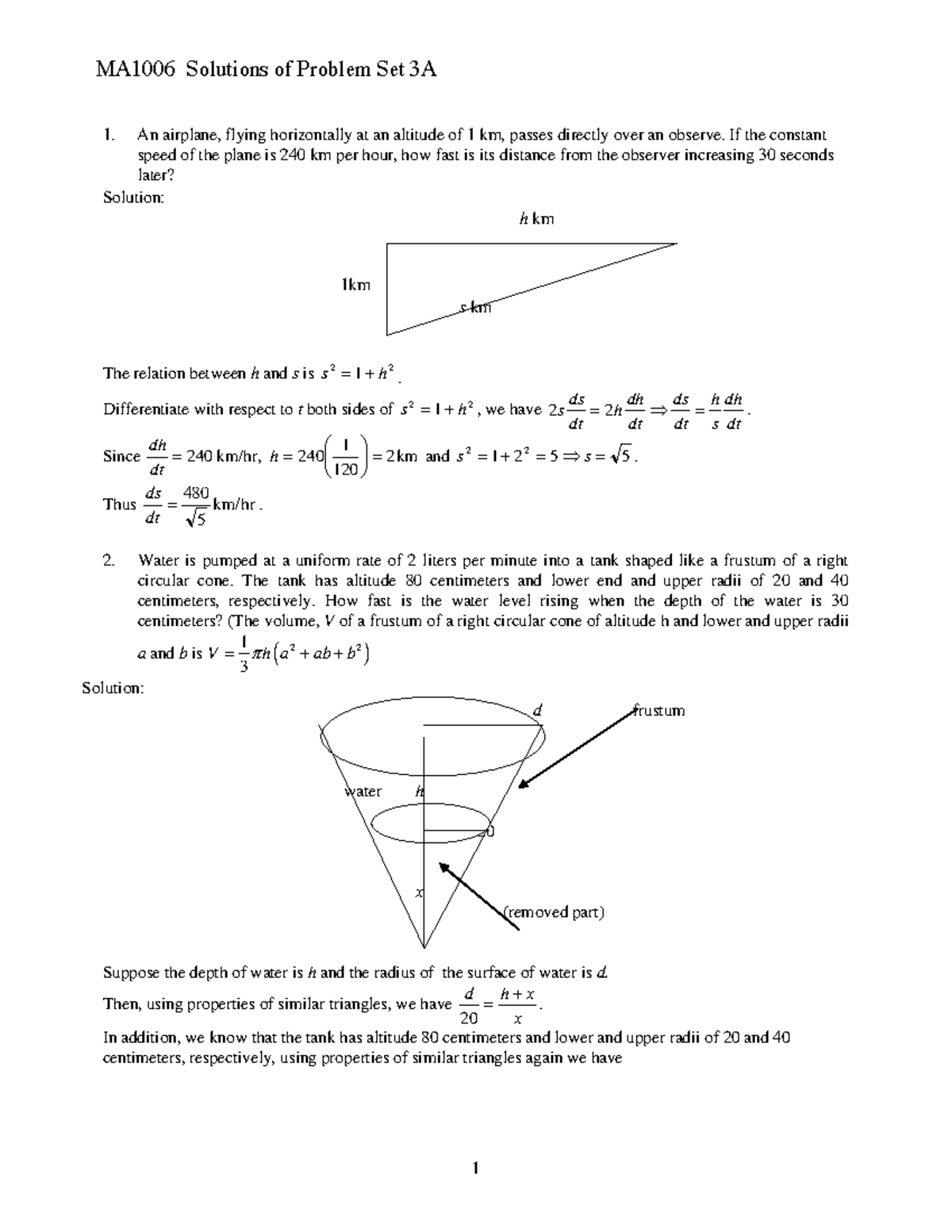 PSS3A - Practice Exercise Answer - ma2176a3 Applications of Derivatives ...