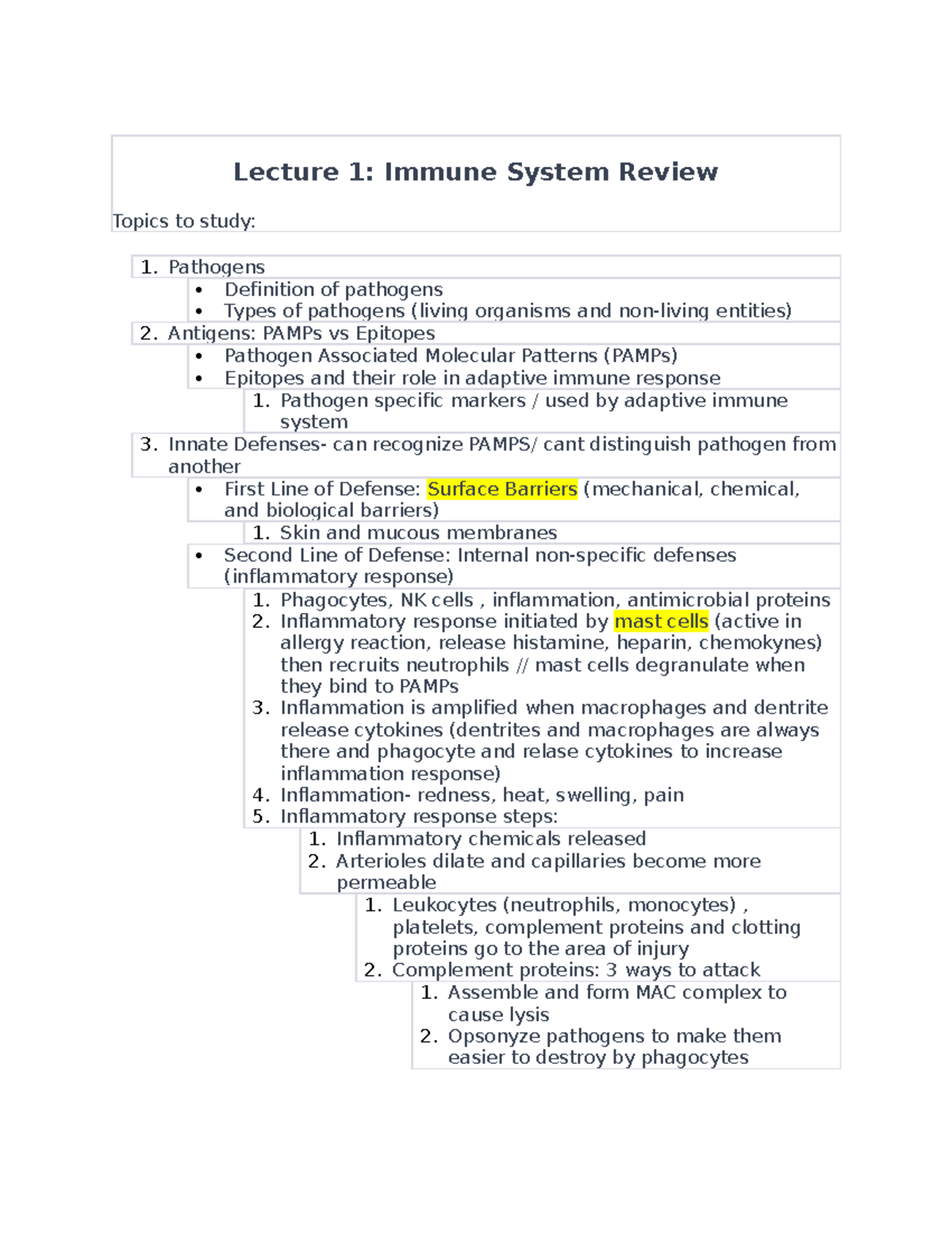 Bio 4 final exam - Lecture 1: Immune System Review Topics to study ...