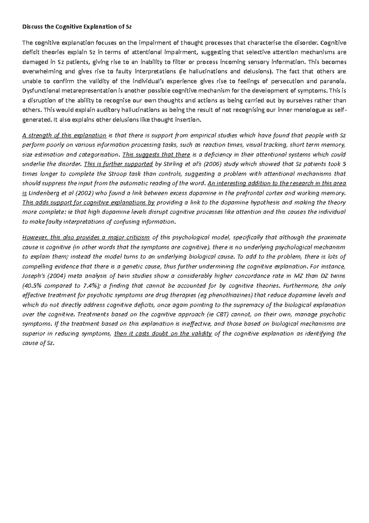 Cognitive%20explanation%20Sz%20essay - Discuss the Cognitive Explanation of Sz The cognitive ...