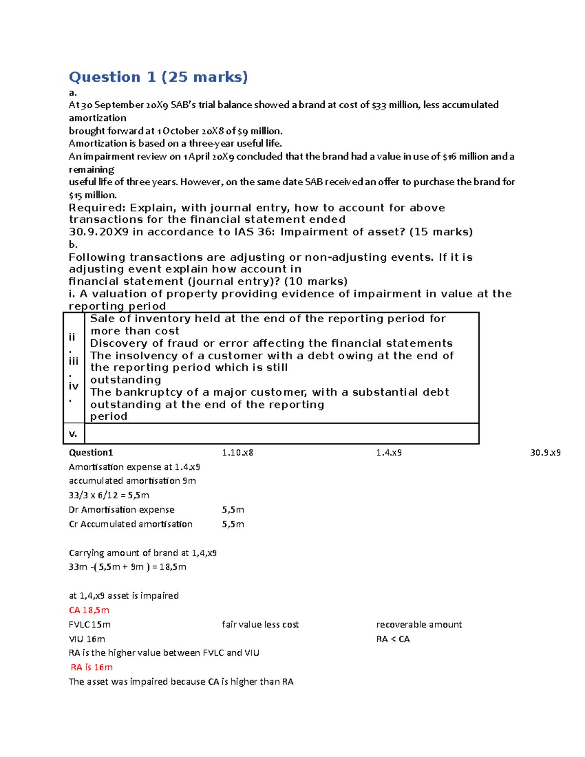 Sample final fa1 - zzzzz - Question 1 (25 marks) a. At 30 September ...