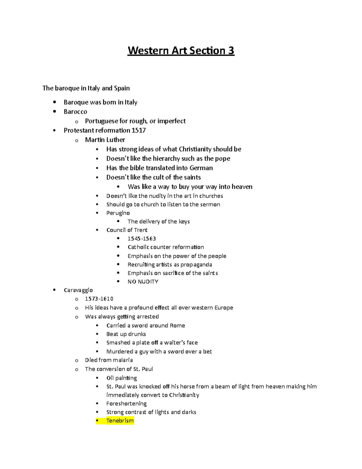 Western Art Section 3 - Notes for Exam 3 - Western Art Section 3 The ...