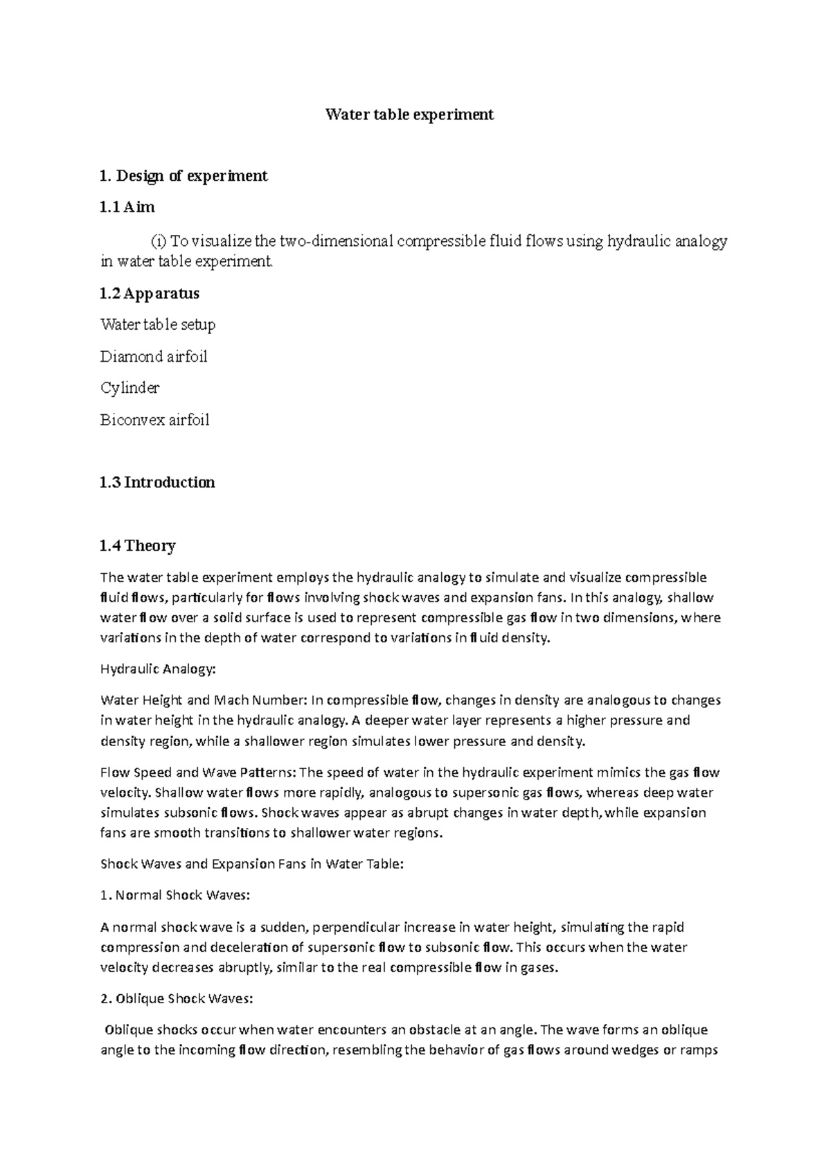 Water table experiment - Design of experiment 1 Aim (i) To visualize ...