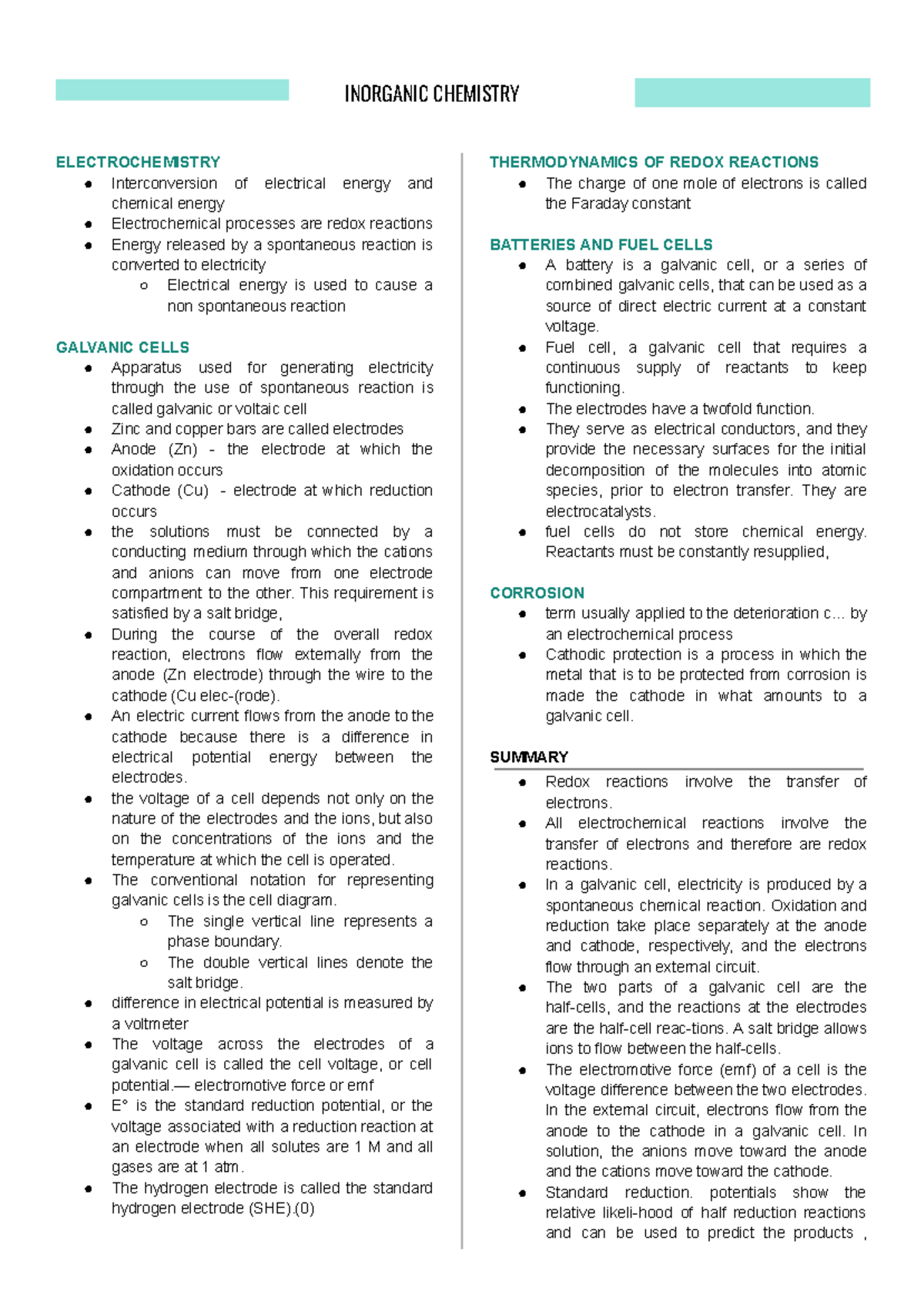 Inorg BOOK Notes - INORGANIC CHEMISTRY ELECTROCHEMISTRY Interconversion ...