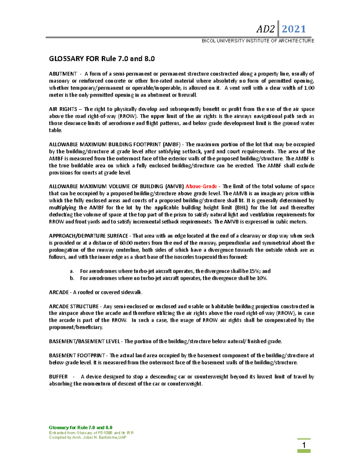 Glossary Building Code - BICOL UNIVERSITY INSTITUTE OF ARCHITECTURE ...