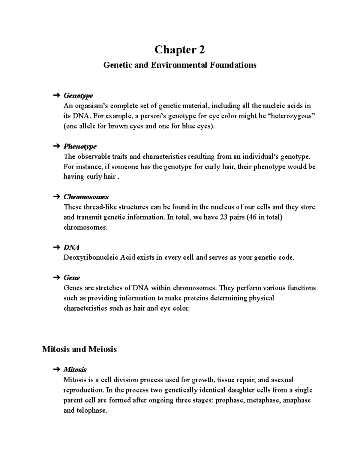 Chapter 2- Booknotes - Chapter 2 Genetic and Environmental Foundations ...