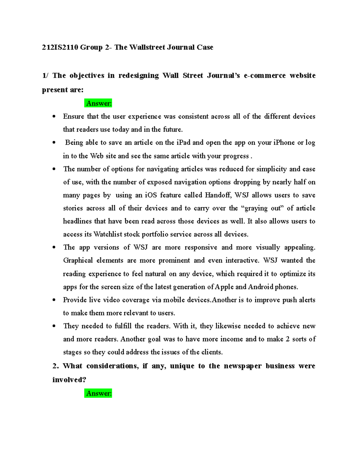 212IS2110-Group-2-The-Wallstreet-Journal-Case - 212IS2110 Group 2- The ...