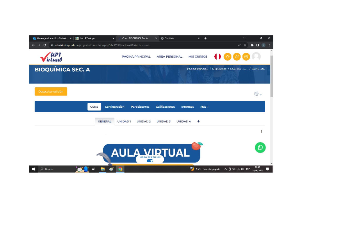 Pantalla de aula virtual - quimica - Vista de la plataforma de intranet ...