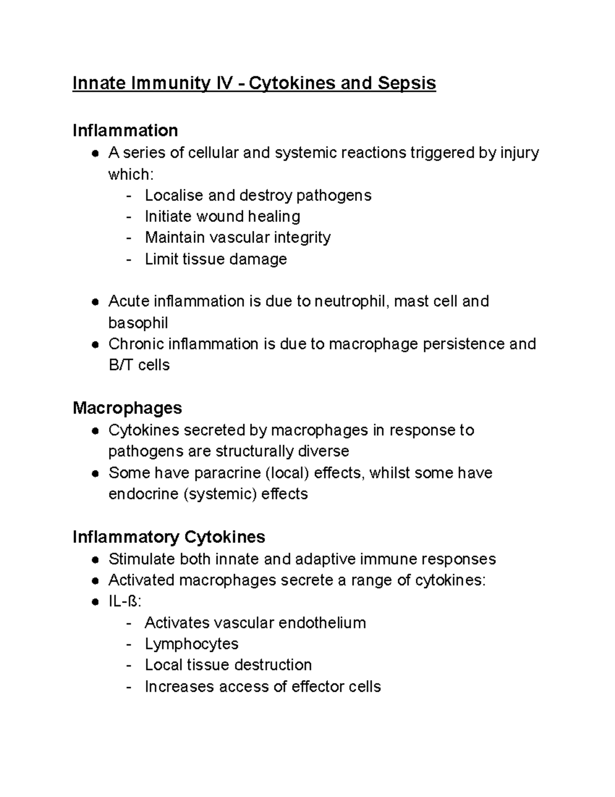 Innate Immunity Iii Cytokines And Sepsis Innate Immunity Iv