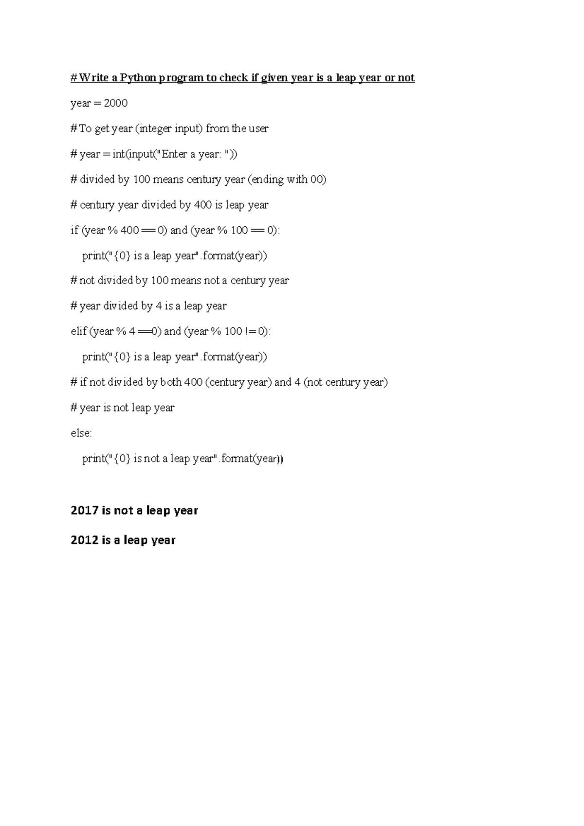 Python Programs For Lab 9 2 23 Write A Python Program To Check If Given Year Is A Leap Year 5143