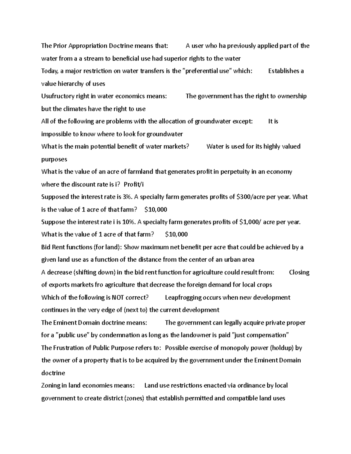Quiz 4 resec - Quiz 4 - The Prior Appropriation Doctrine means that: A ...