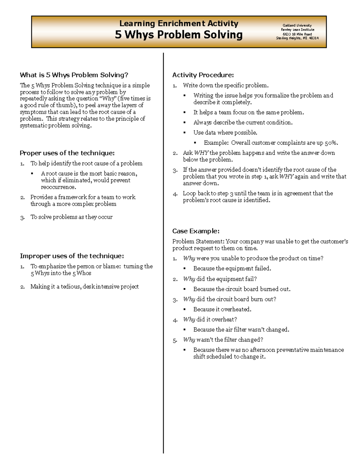 LEA 5 Whys - Hi slhss - Learning Enrichment Activity 5 Whys Problem ...