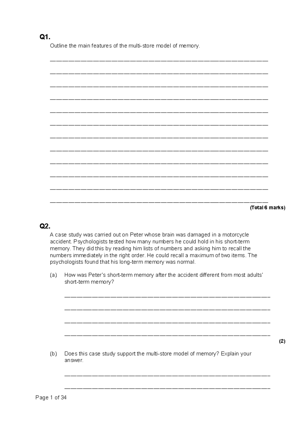 The Multi Store Model - exam practice questions - Q1. Outline the main ...