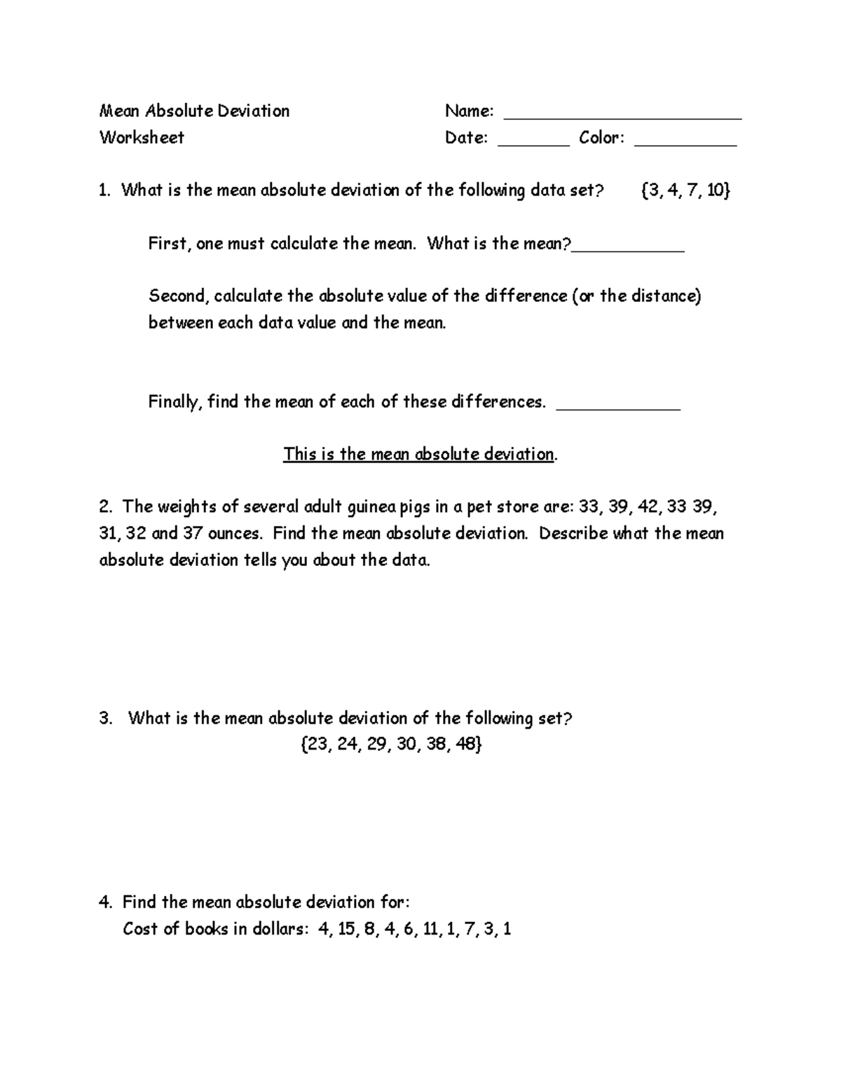 Mean Absolute Deviation Worksheet Cs188 UCB Studocu