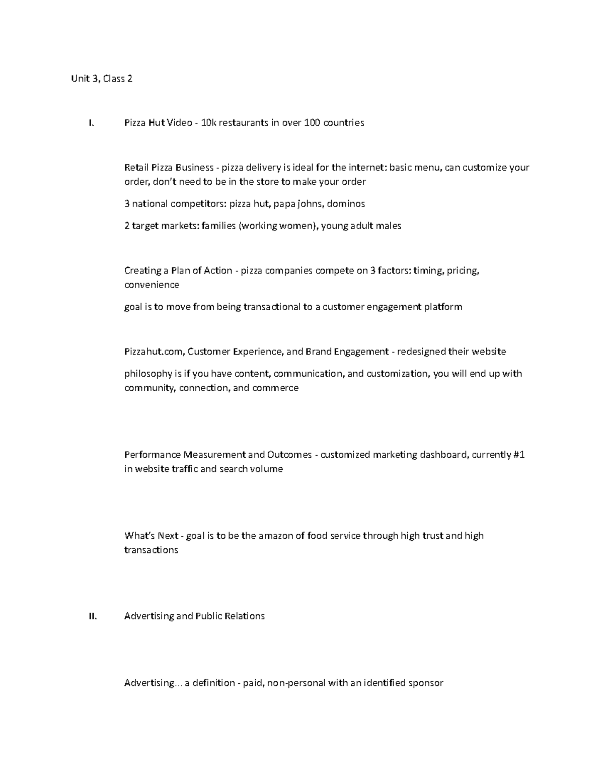 Unit 3, Class 2.docx - Google Docs - Unit 3, Class 2 I. Pizza Hut Video ...