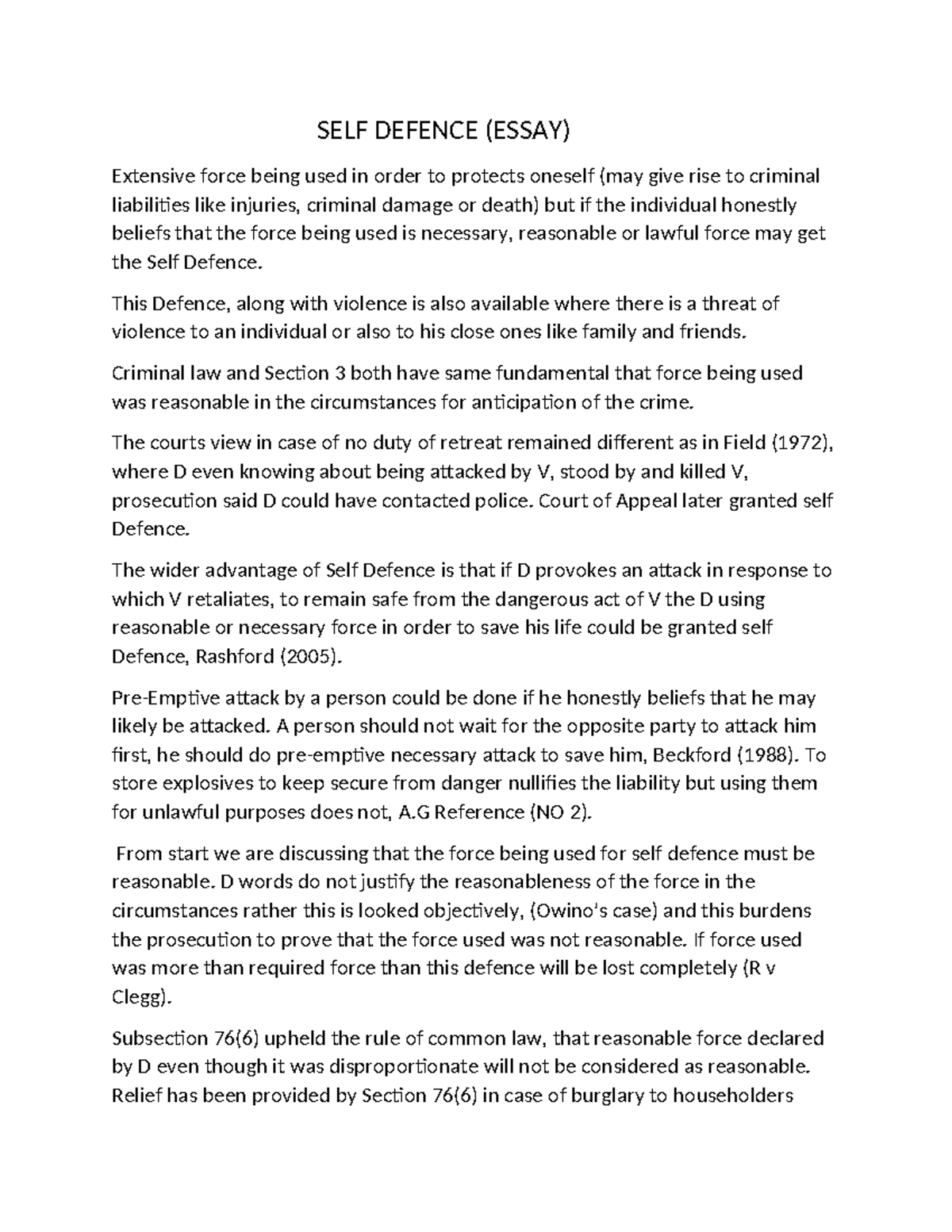 Self Defence Cr - Self defense cr essay - SELF DEFENCE (ESSAY ...