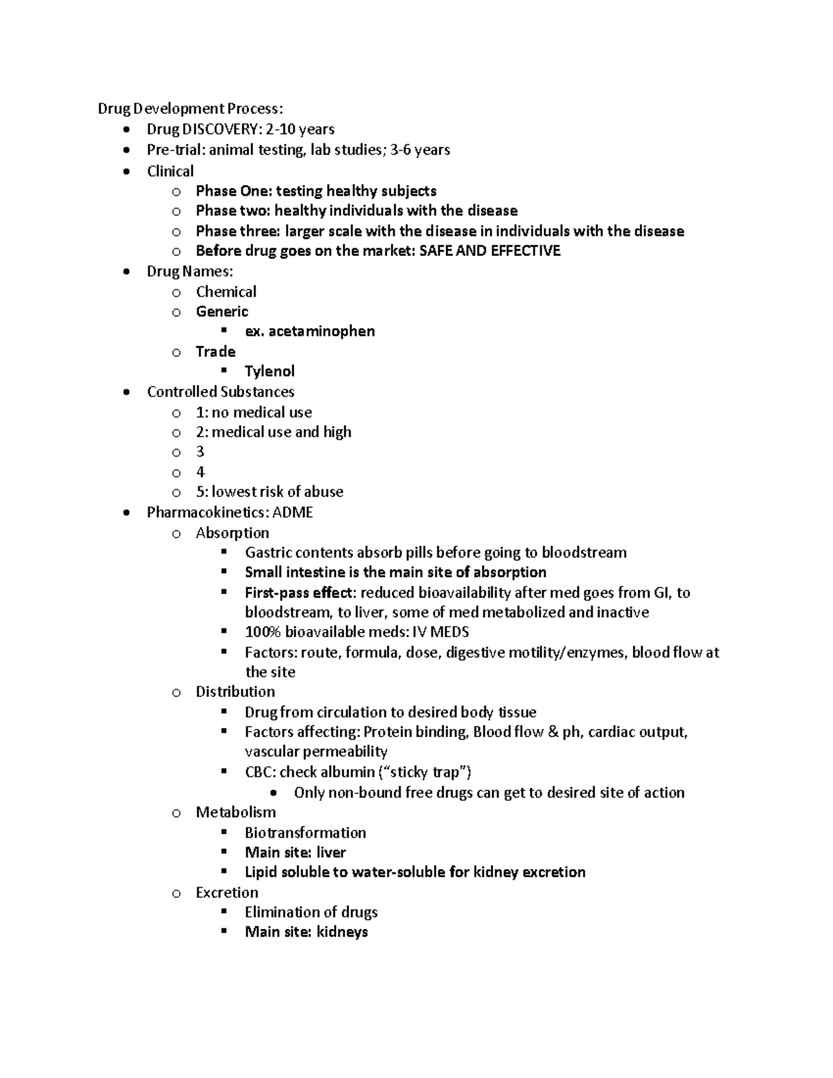 Pharm Test 1 Notes - Drug Development Process: - Drug DISCOVERY: 2-10 ...
