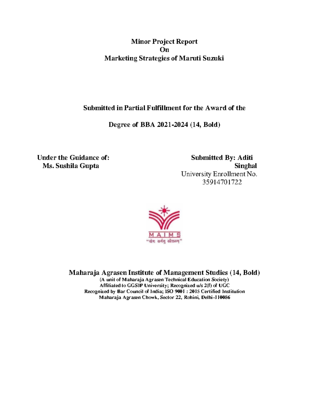 Pdfcoffee - Minor project - Minor Project Report On Marketing Strategies of Maruti Suzuki ...