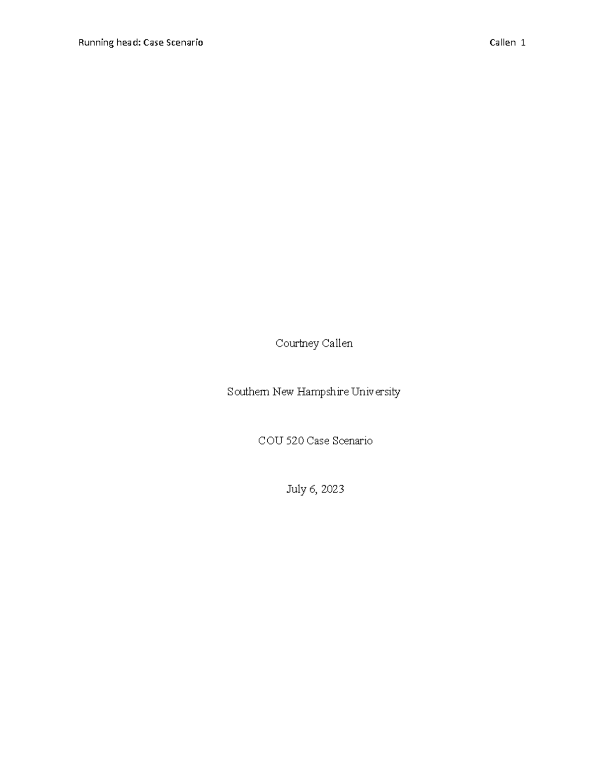 COU 520 Week One Case Scenario - COU520 - SNHU - Studocu