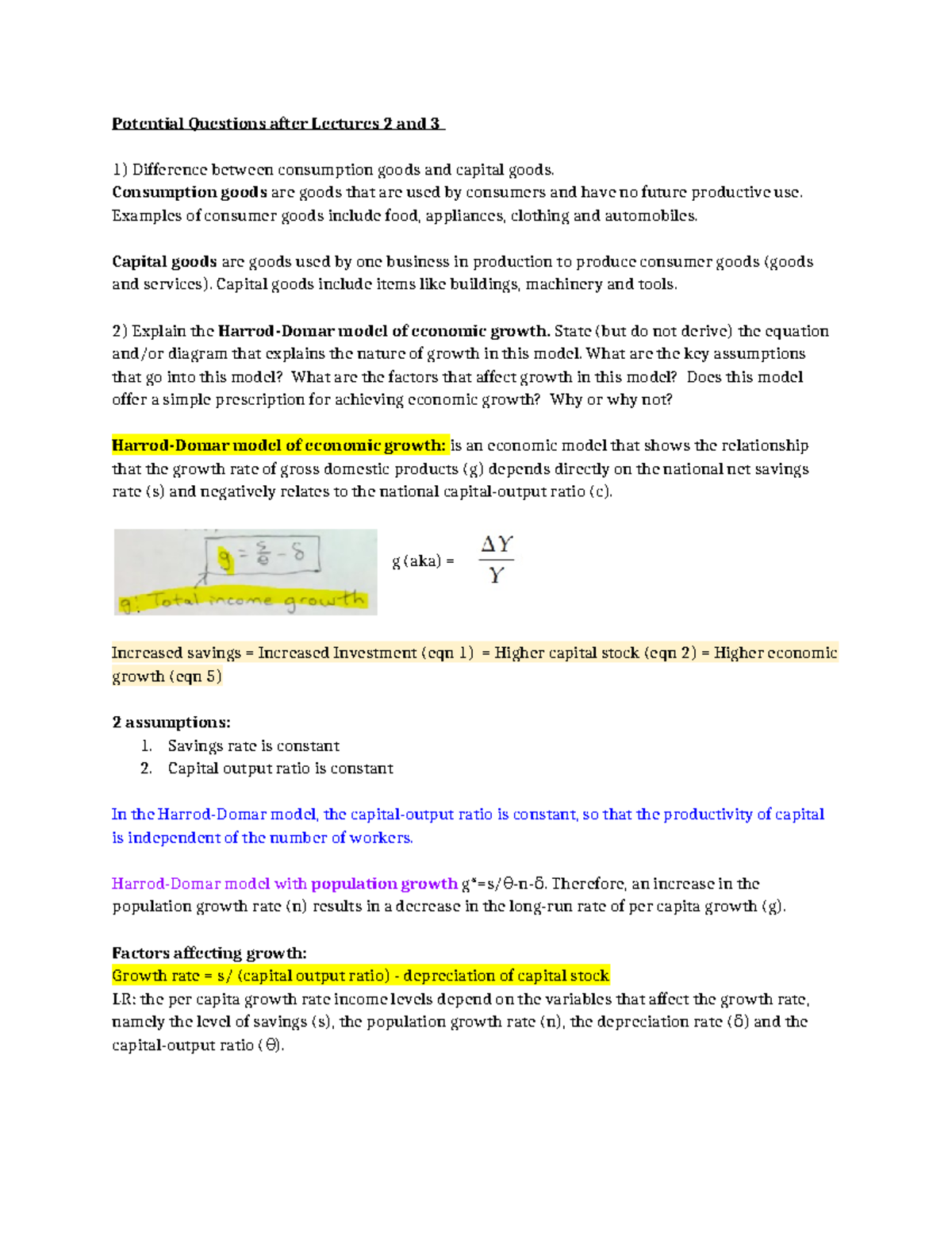 Lec 2, 3 Q&A - Potential exam question. - Potential Questions after Lectures 2 and 3 Difference ...