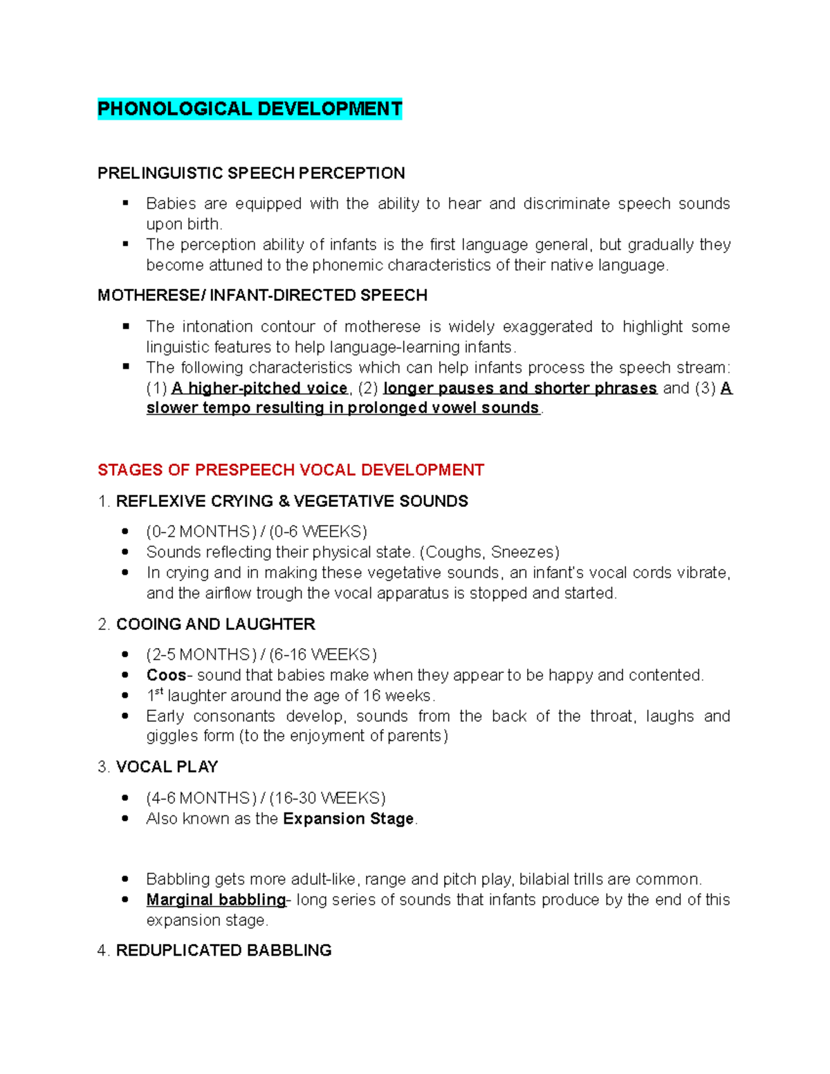 SEE1101 Phonological- Development - PHONOLOGICAL DEVELOPMENT PRELINGUISTIC SPEECH PERCEPTION ...