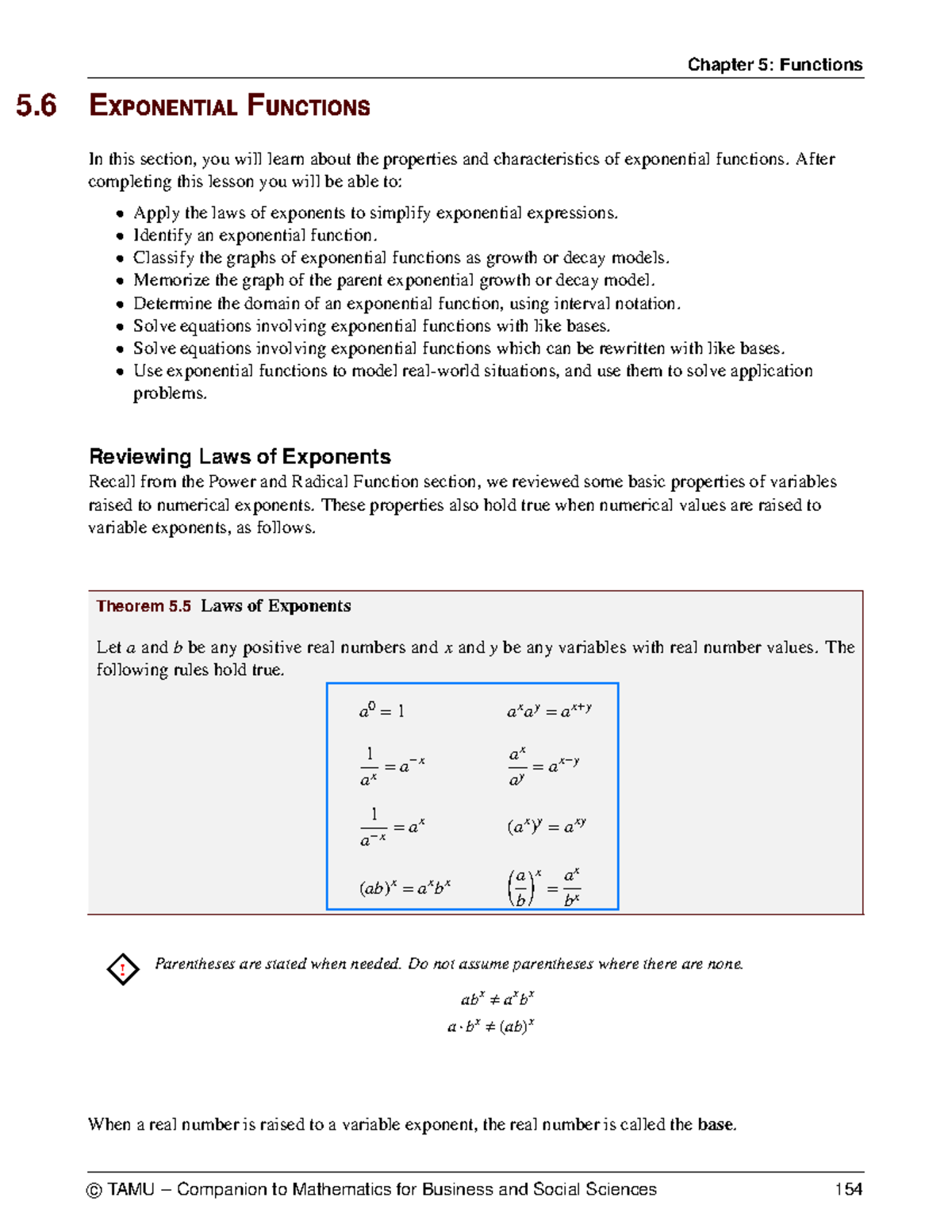 Module 5.6 Notes - Chapter 5: Functions 5 Exponential Functions In this ...