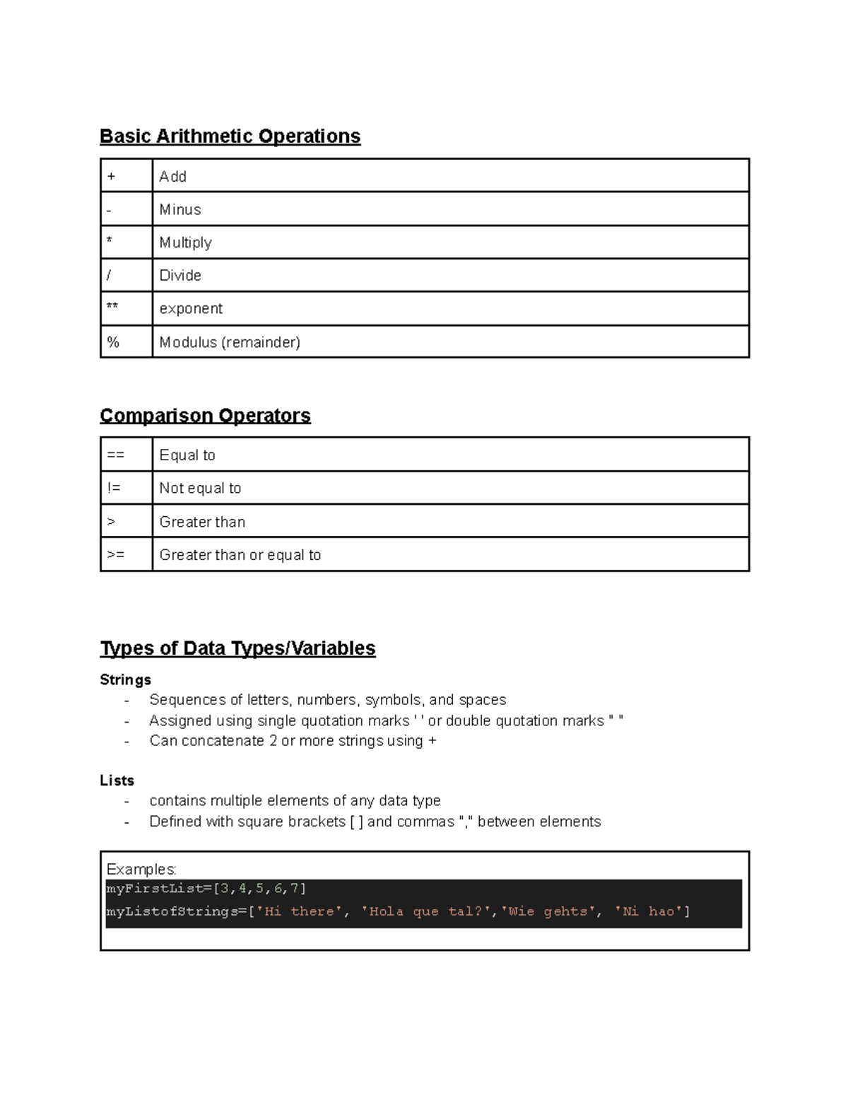 Week 1 Lecture Notes - Basic Arithmetic Operations + Add - Minus ...