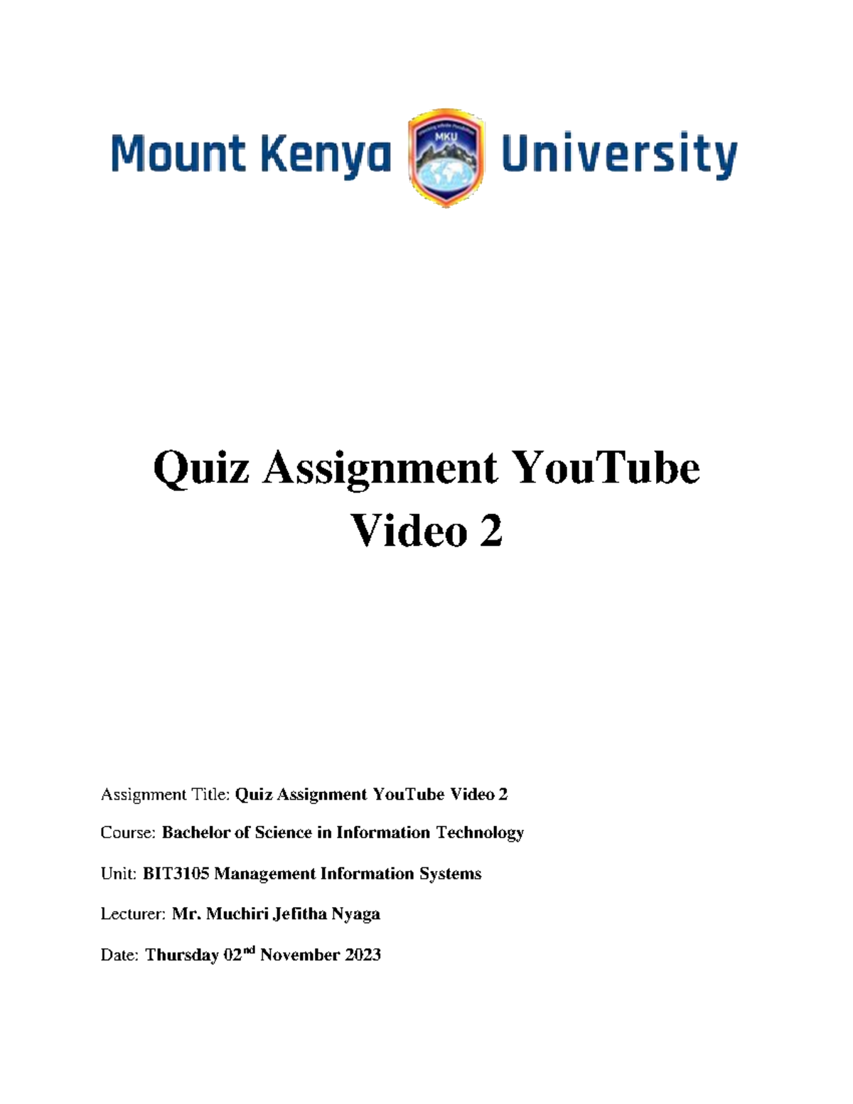 2023.11.02 BIT3105 Management Information Systems - Quiz Assignment You ...