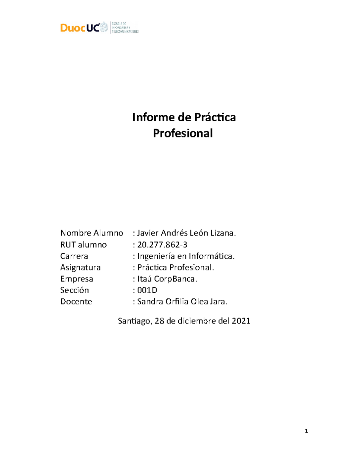 Informe de practica - Javier Leon Lizana - Informe de Práctica ...