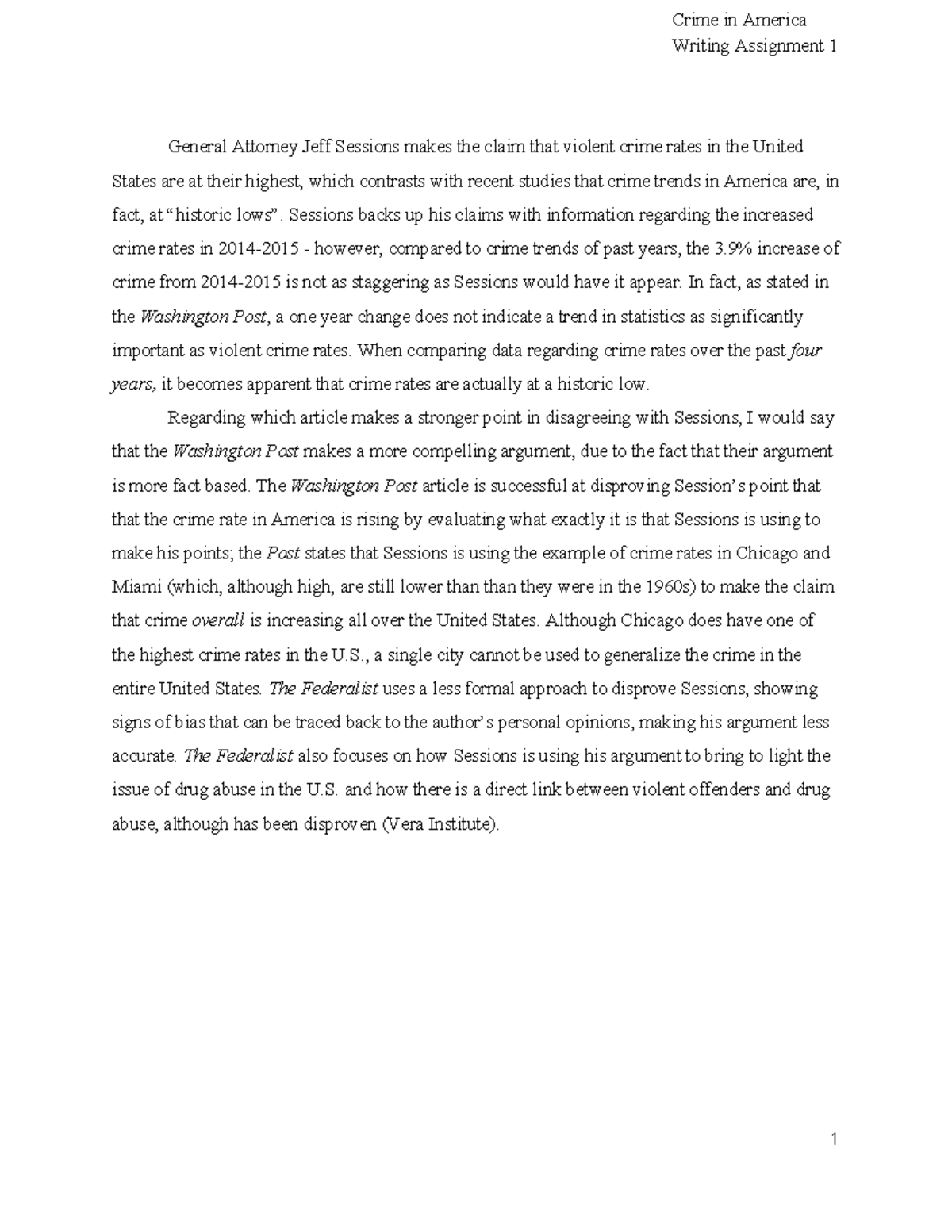 Writing Assignment 1 - Crime in America Writing Assignment 1 General ...