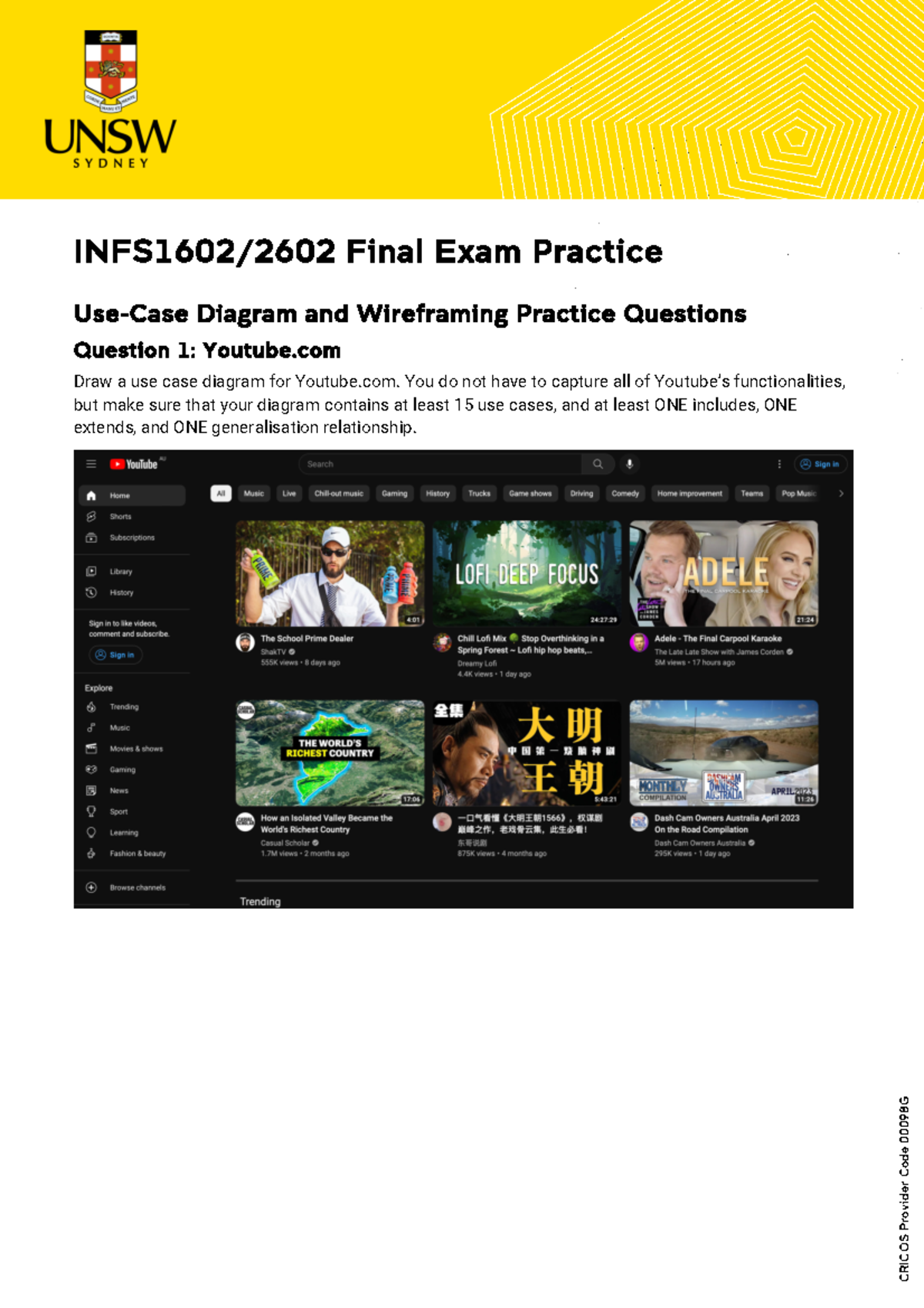 INFS1602-2602 Final Exam Practice - UCD Solution - CRICOS Provider Code ...