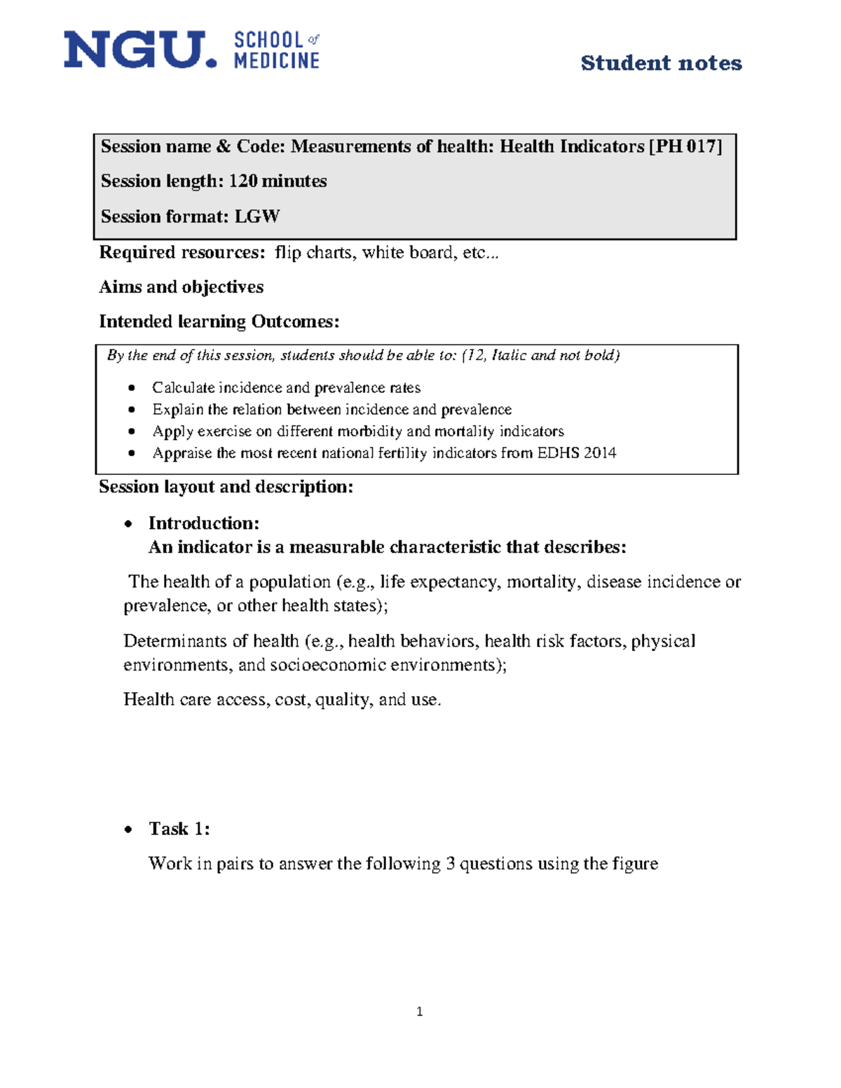 [PH017] LGW Measurements of Health H. indicators Student notes ...