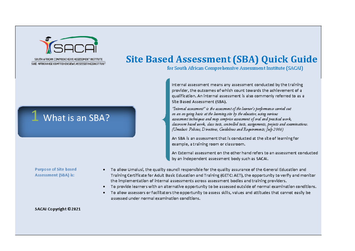SBA-Quick-Guide - passsss - Site Based Assessment (SBA) Quick Guide for ...