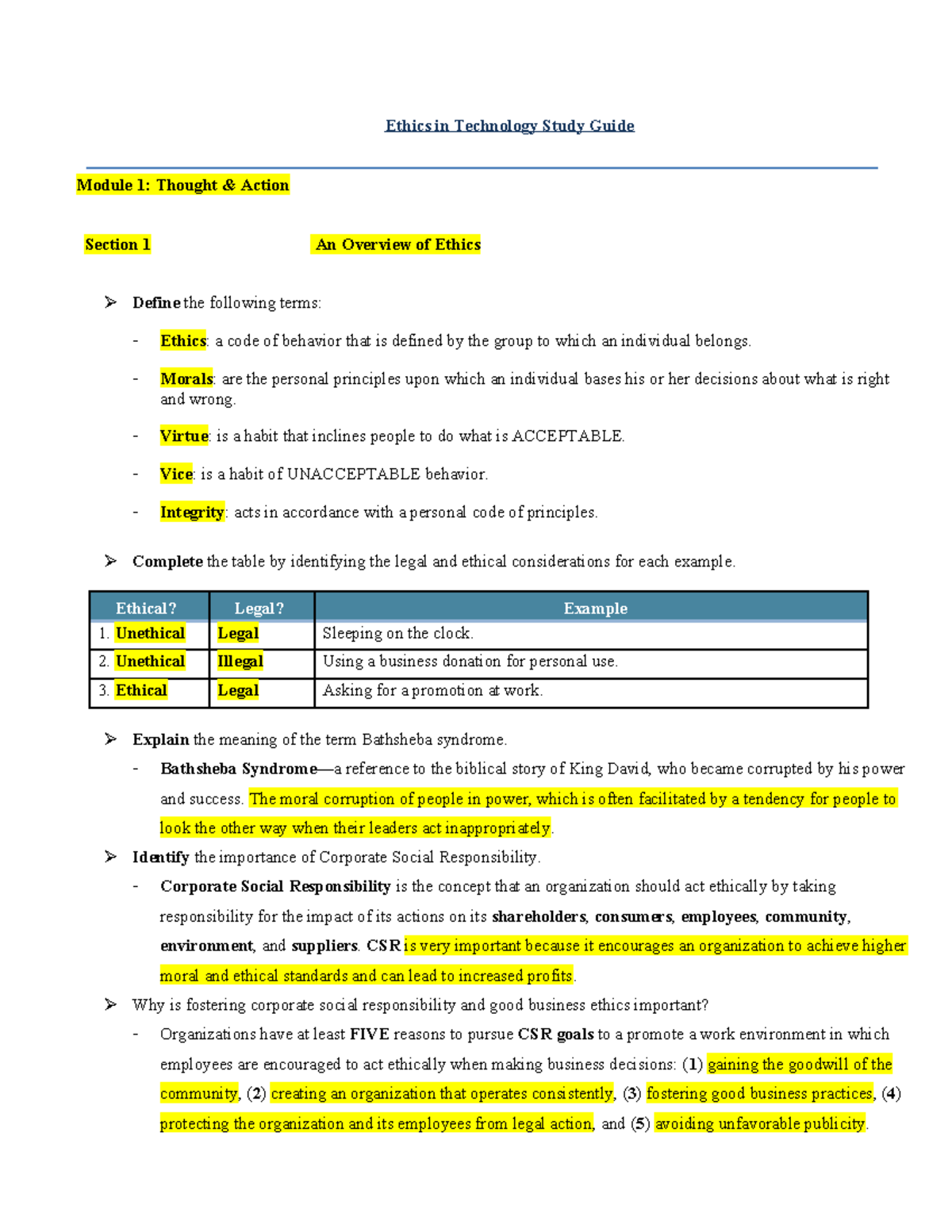 Ethics in Technology - Study Guide - Ethics in Technology Study Guide ...