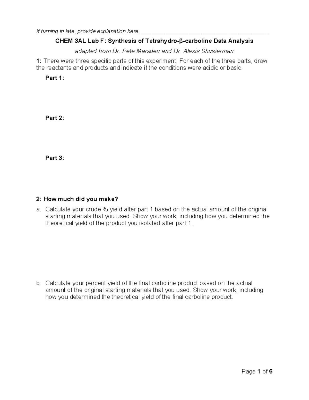 Lab F Data Analysis - practice - Page 1 of 6 If turning in late ...