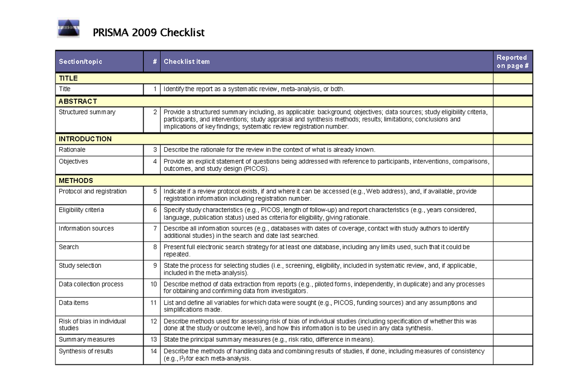 Prisma - NEKJFQENJDWPFEKFOWÑFVJ - PRISMA 2 009 Checklist Section/topic ...